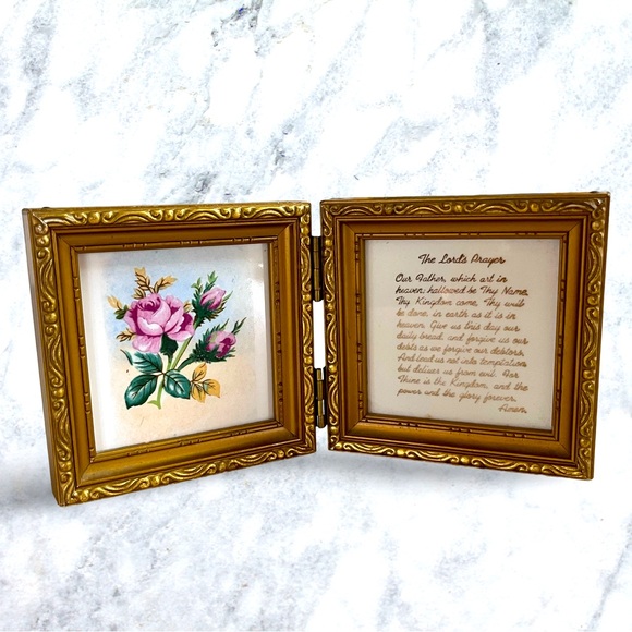 Vintage | Accents | The Lords Prayer Pink Rose Ceramic Tiles Framed In ...